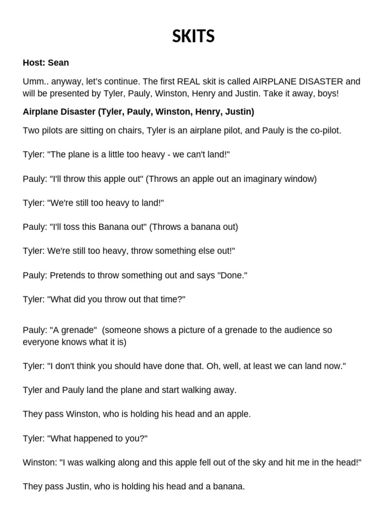 Airplane Disaster (A Skit) | PDF