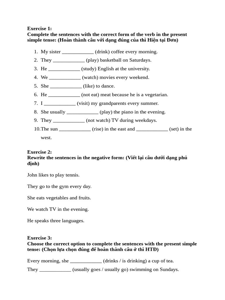 Present Simple Excercises | PDF