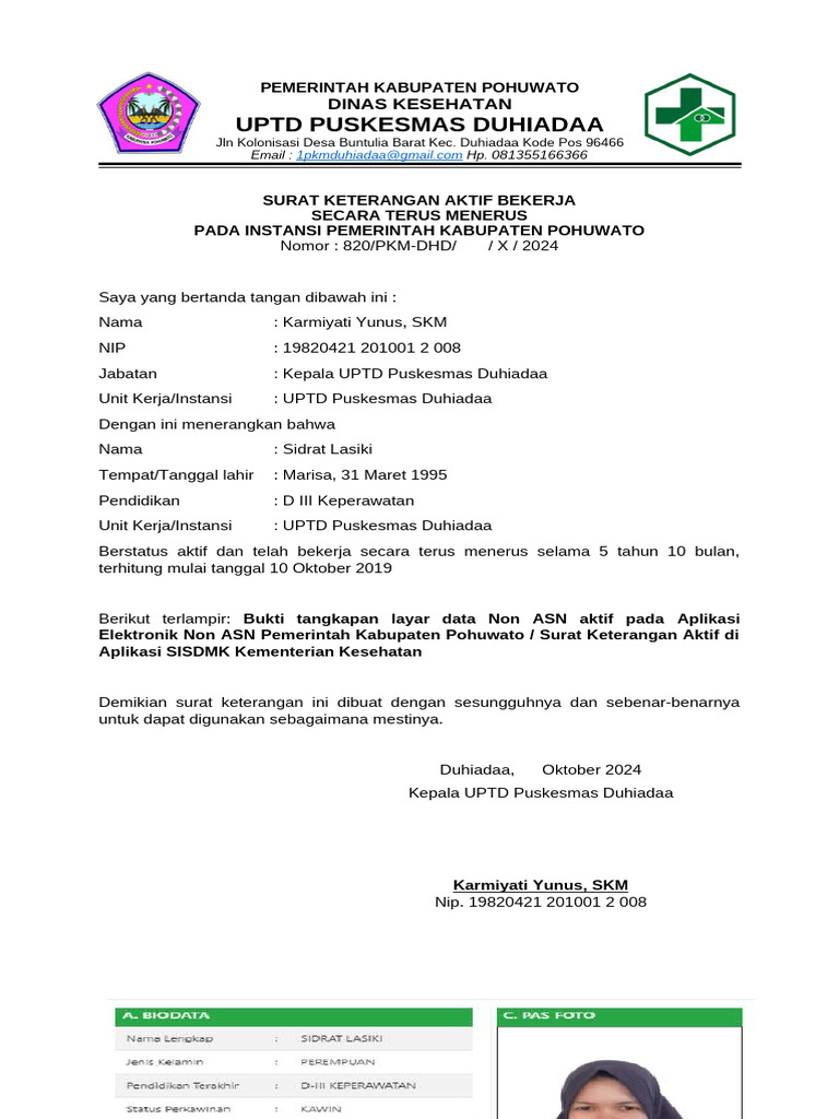 Surat Keterangan Aktif Bekerja | PDF