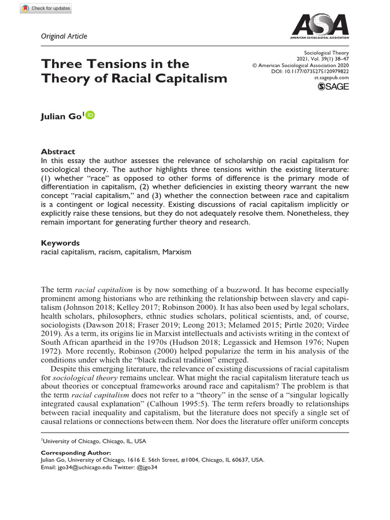 Julian Go - Three Tensions in The Theory of Racial Capitalism (Clean ...