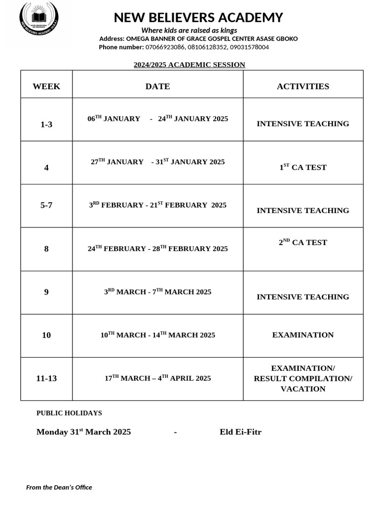Academic Cal. Second Term 2025 - 034216 | PDF