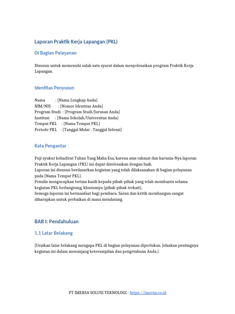Contoh Laporan PKL Di Pin Bagian Pelayanan | PDF
