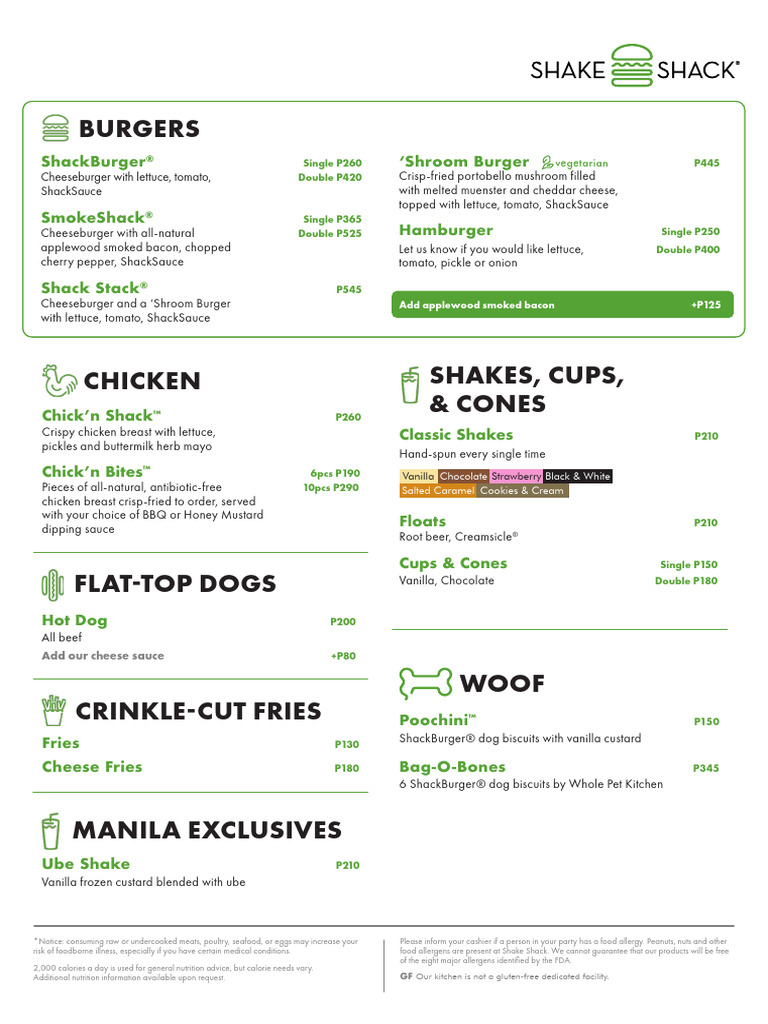 Shake Shack SM Megamall Menu Overview | PDF | Hamburgers | Food And ...