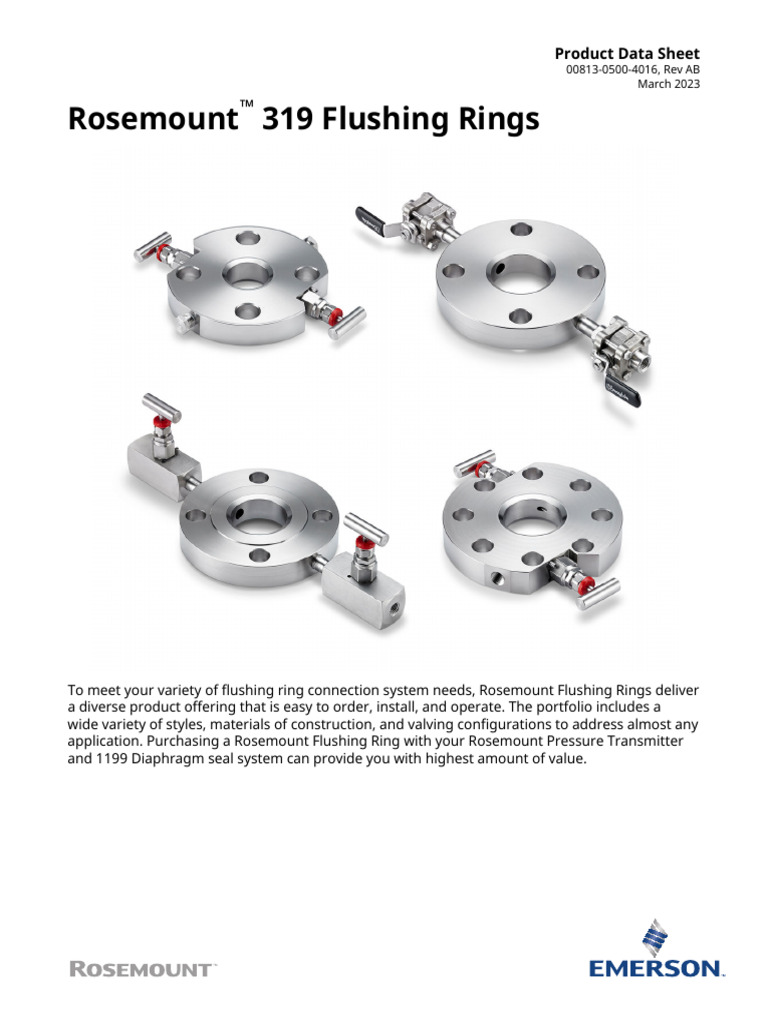 Product Data Sheet Rosemount 319 Flushing Rings en 8920378 | PDF | Valve | Pipe (Fluid Conveyance)