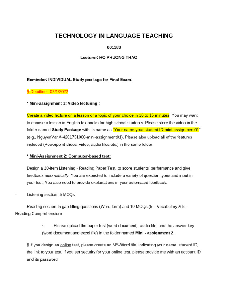 Technology in Language Teaching - Final Project | PDF | Computer File ...