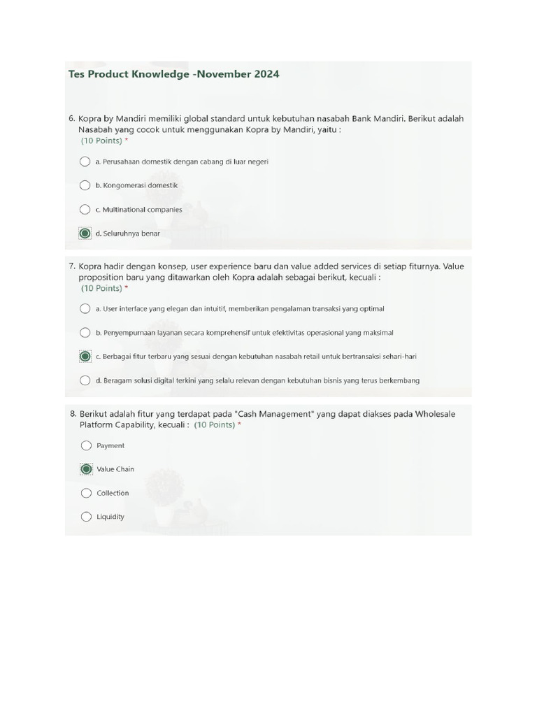 Kunci Jawaban Tes PK Dot Nov 2024 Teller Security SG | PDF