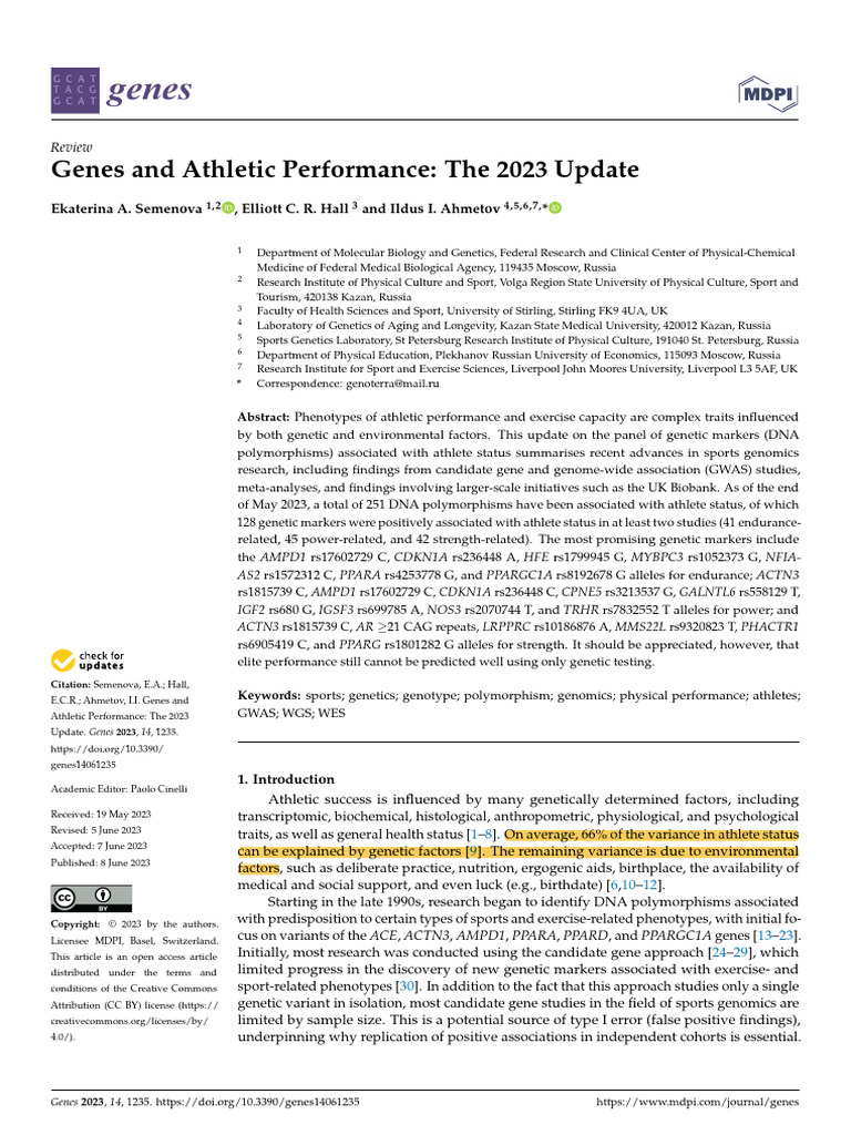 Genes Athletic Performance | PDF | Single Nucleotide Polymorphism ...