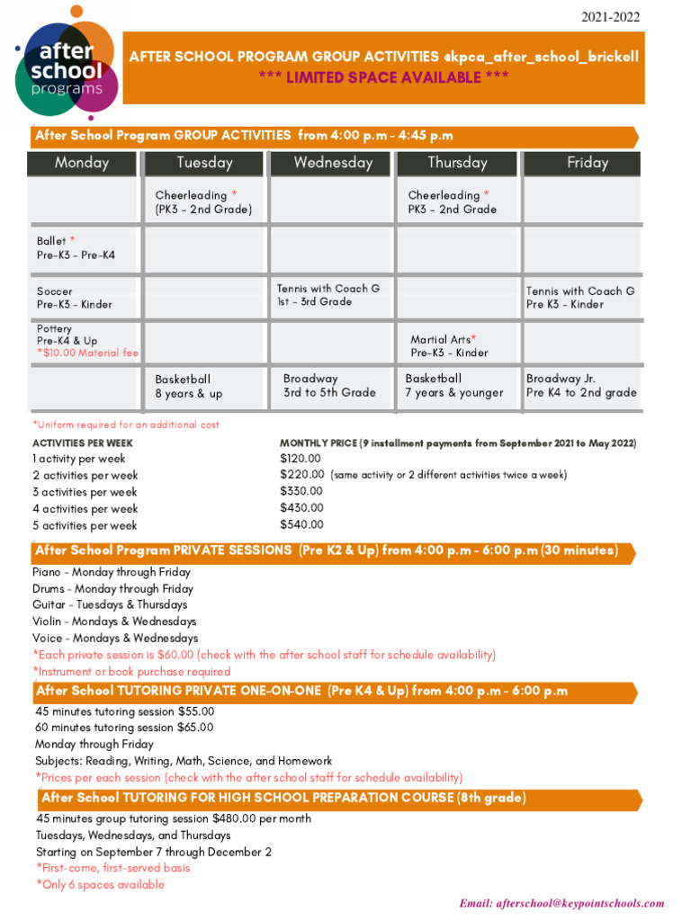 After School Program Activities & Pricing | PDF