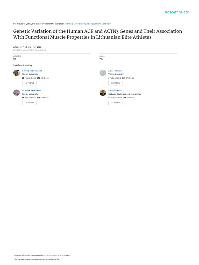 Variation ACE and ACTN3 Genes | PDF | Genotype | Allele