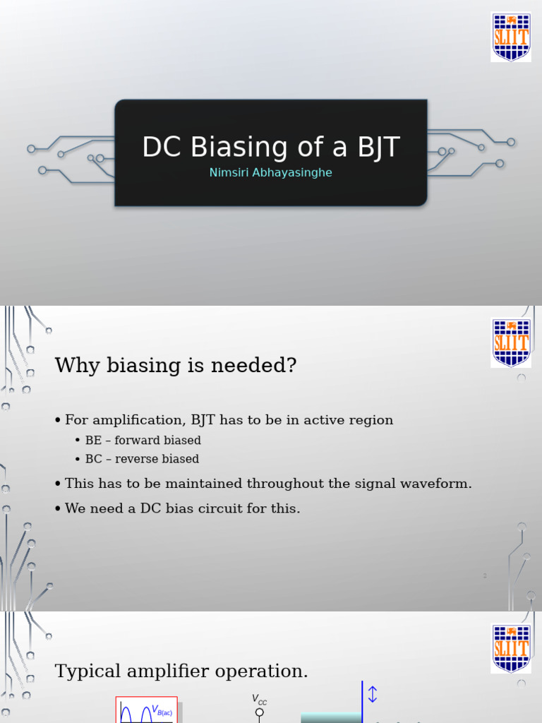 Lecture 06 - BJT DC Biasing | PDF | Amplifier | Electronic Circuits