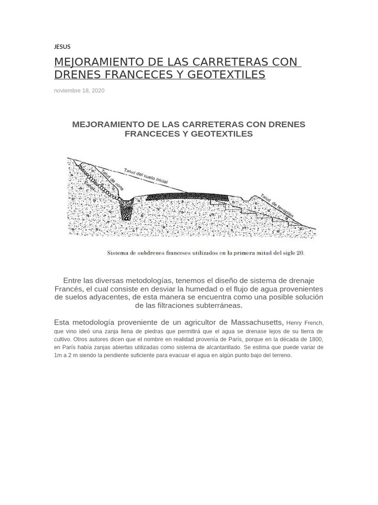 Drenes Franceses y Geotextiles en Carreteras | PDF | Agua ...