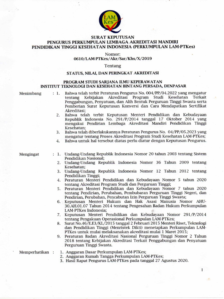 ITEKES_LAMA S1KEP SK LAMPTKES STATUS NILAI DAN PREDIKAT AKREDITASI ...