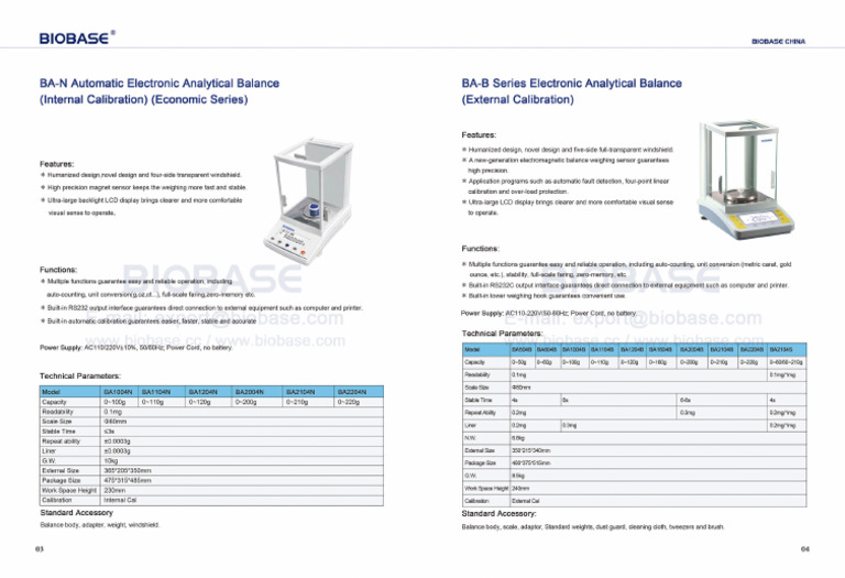 3-4 BA-N Automatic Electronic Analytical Balance&BA-B Series Electronic Analytical Balance | PDF