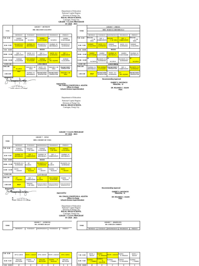 Grade 7 Online Class Program 2020 2021 Synchronous Asynchronousedited ...