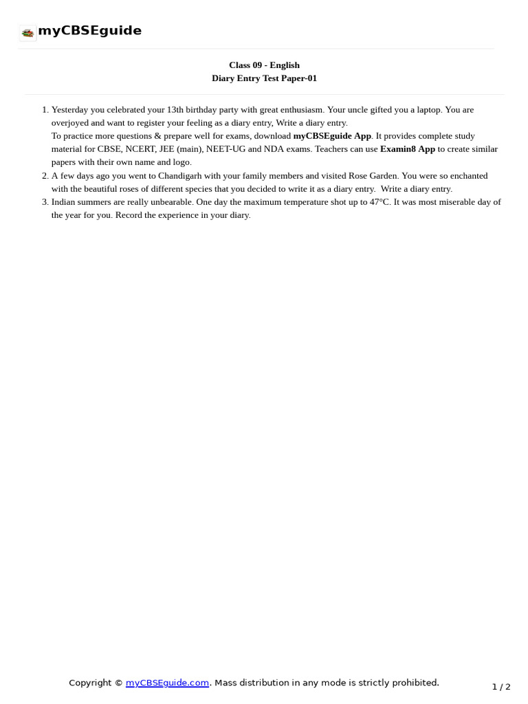 9 Eng Writing Dairyentry Tp01 | PDF