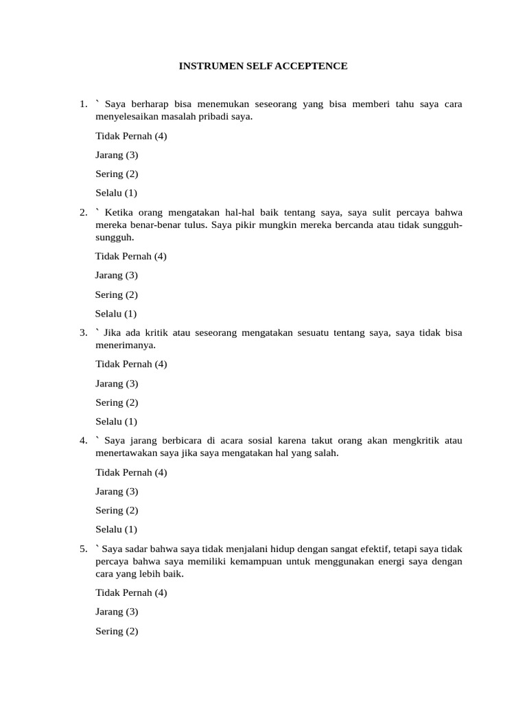 Instrumen Penerimaan Diri dan Hasilnya | PDF