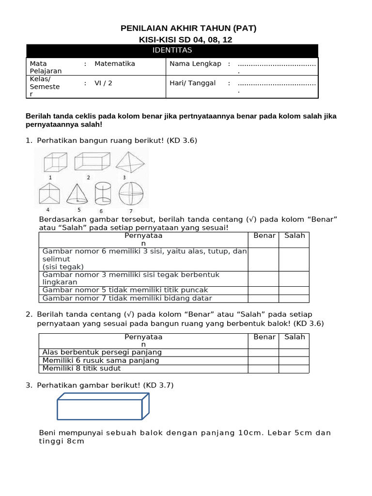 Revisi Soal Pat Mtk | PDF