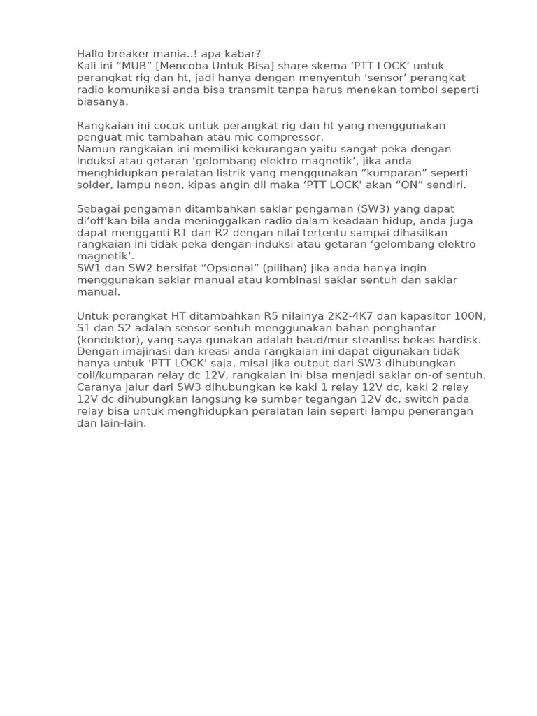 PTT Lock Dengan Saklar Sentuh | PDF