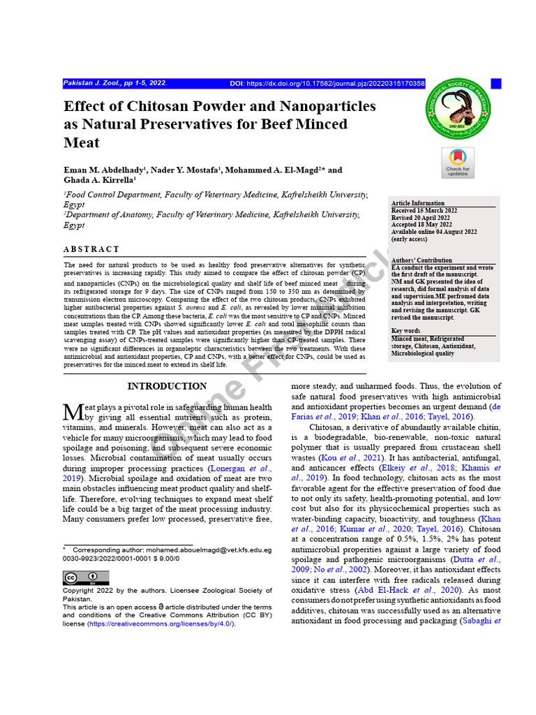 Effect of Chitosan Powder and Nanoparticles | PDF | Food Preservation ...