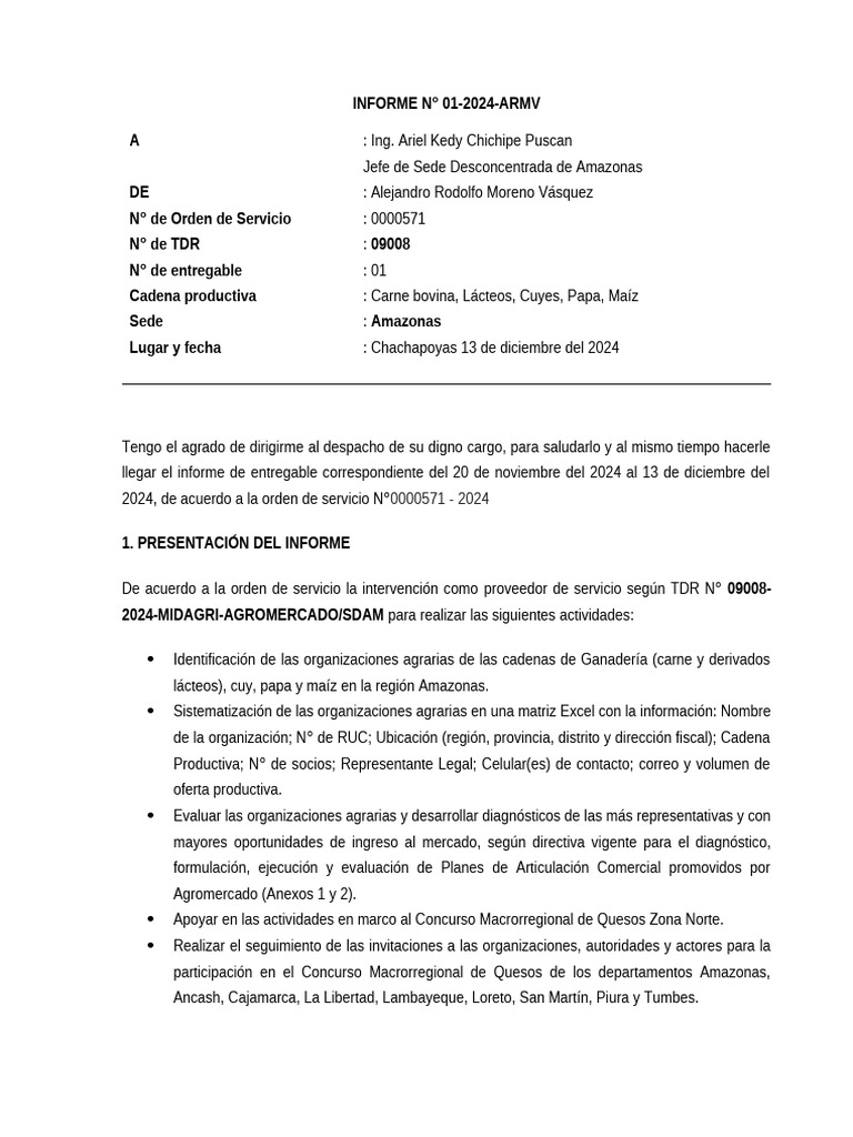 CARTA INFORME | PDF | Cadena de valor | Perú