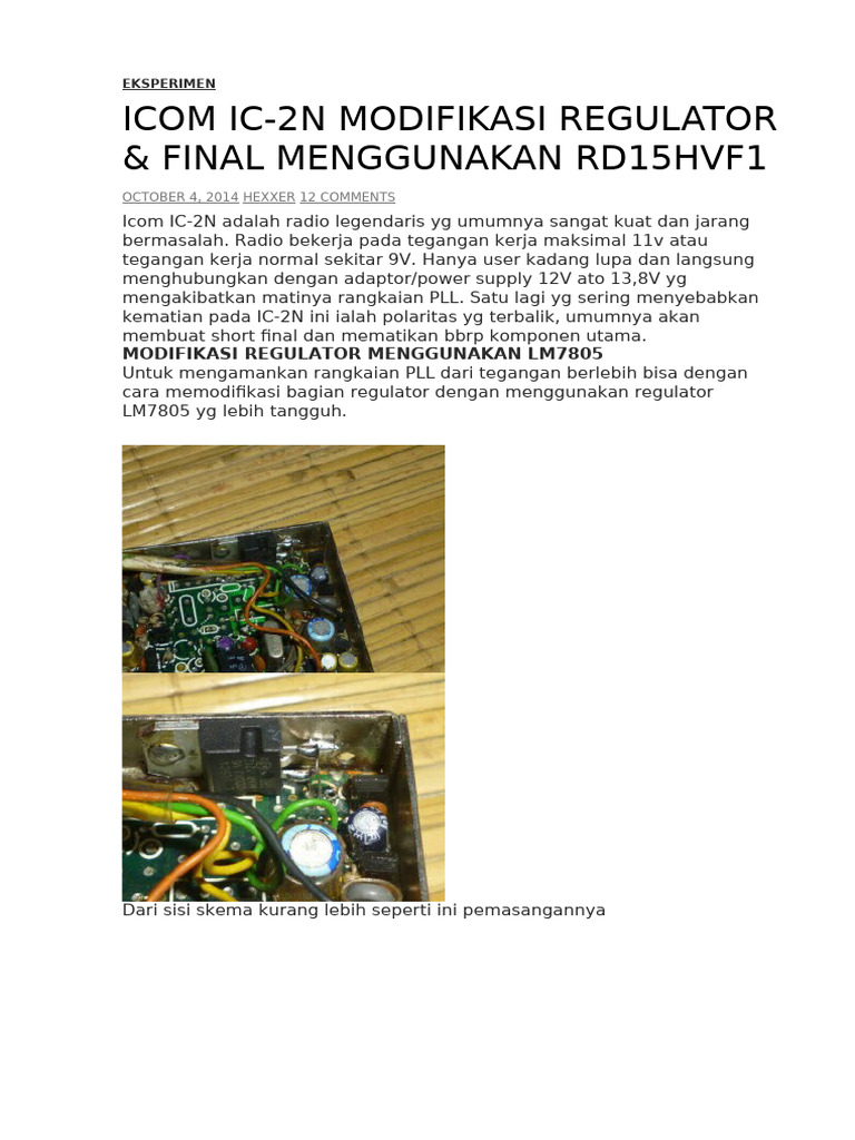 Modifikasi Icom IC-2N: Regulator & Final | PDF