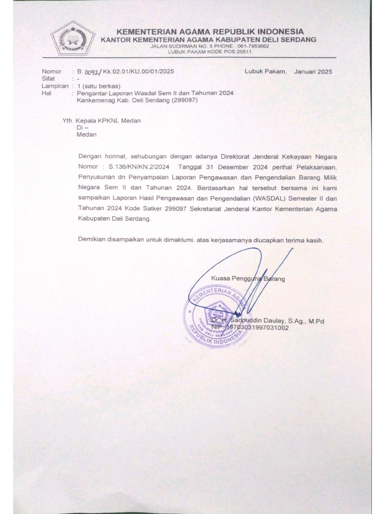Surat Pengantar Wasdal 2024 | PDF
