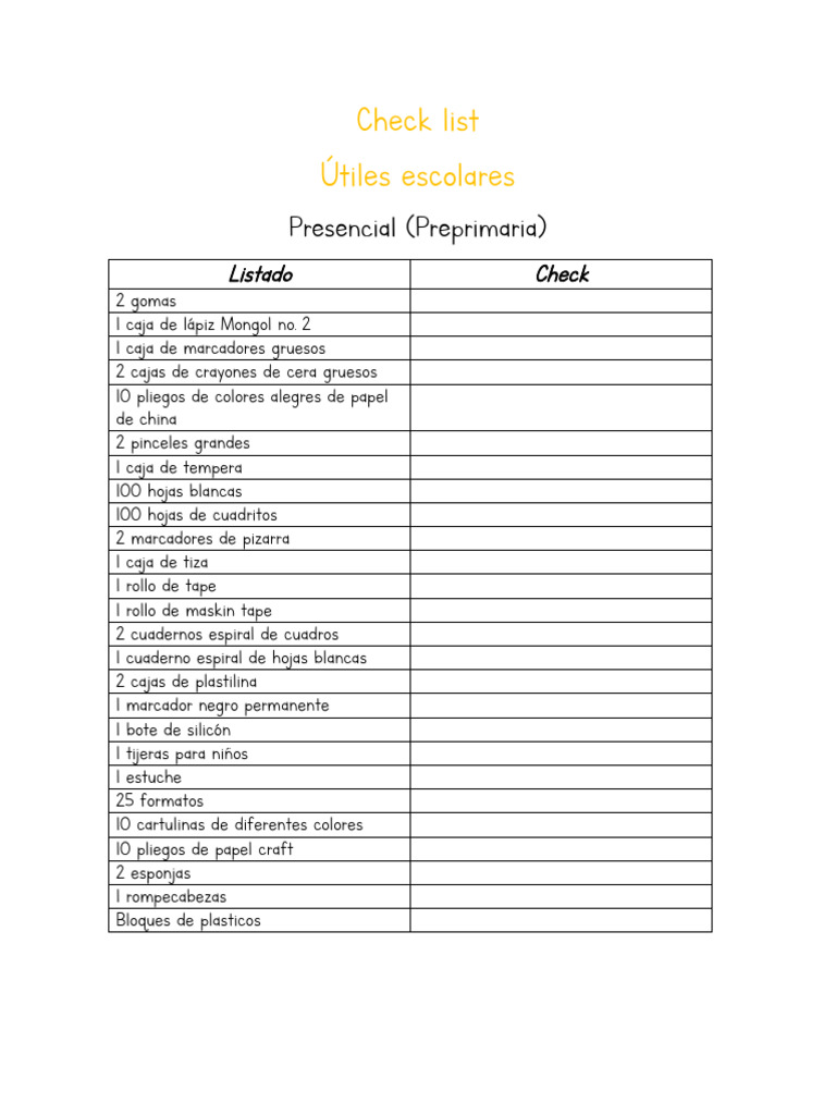Check List, Utiles Escolares Prepa | PDF