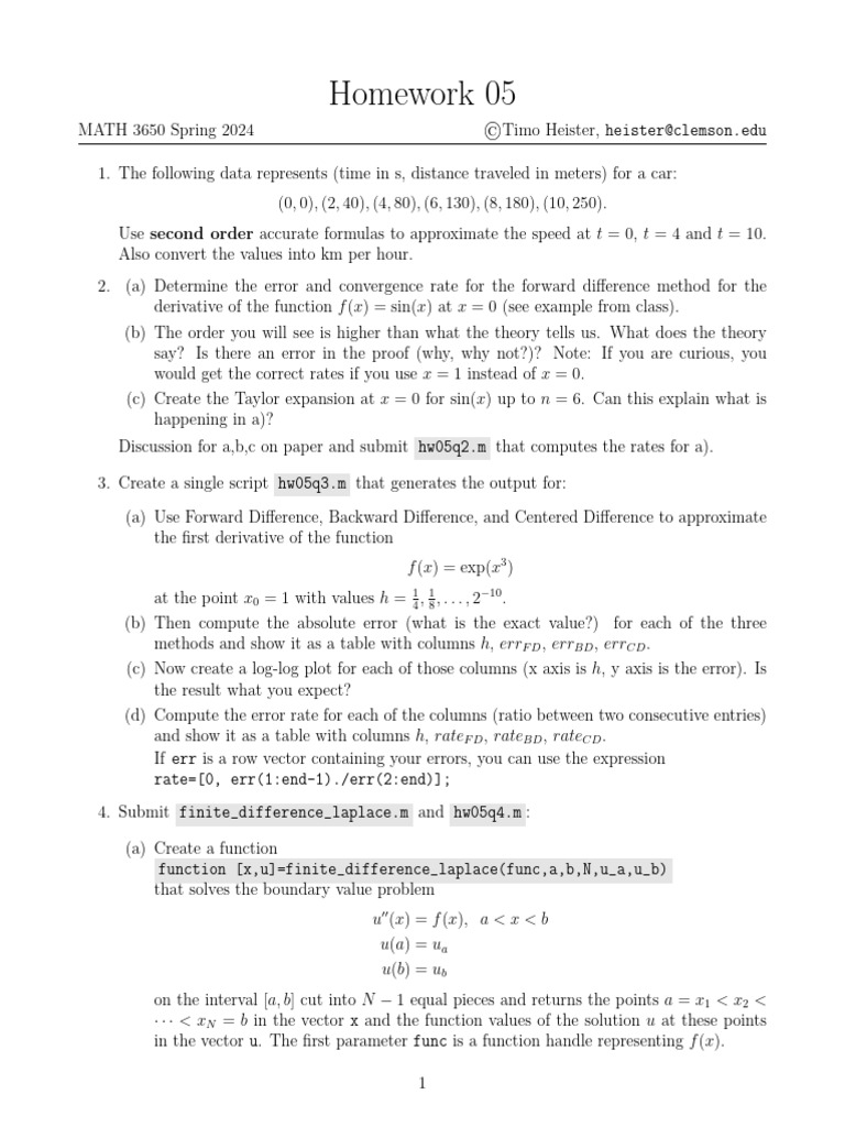MATH 3650 Homework 5 | PDF | Finite Difference | Function (Mathematics)