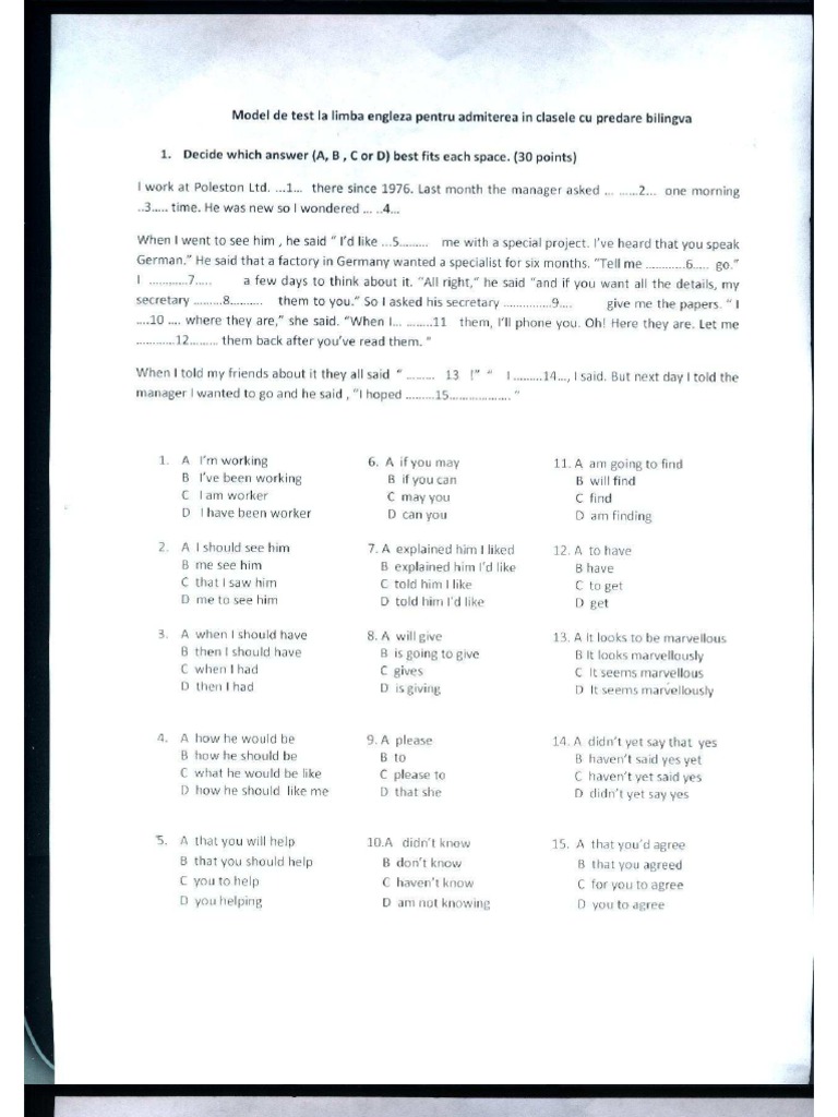 Model Test Engleza Bilingv | PDF