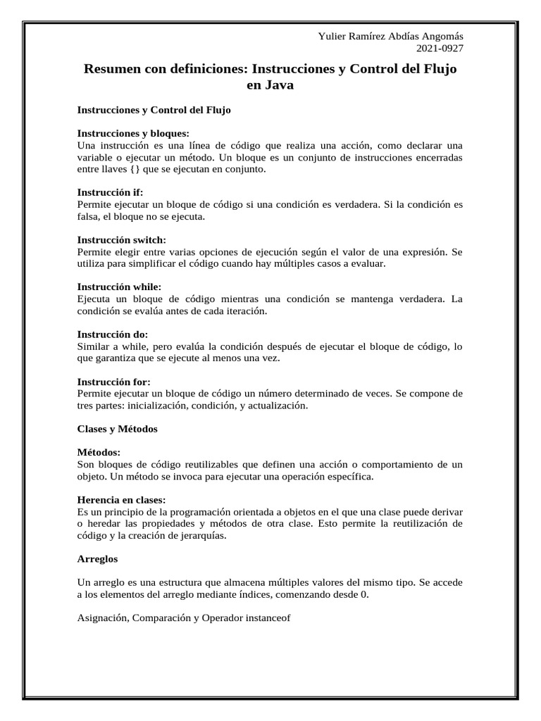 Resumen Con Definiciones 3 | PDF | Java (lenguaje de programación ...