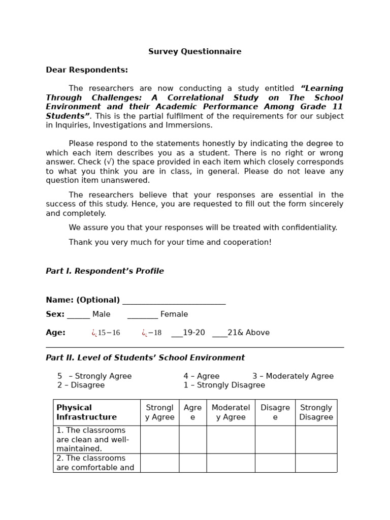 Survey Questionnaire ENRIQUEZ | PDF | Cognition | Behavior Modification