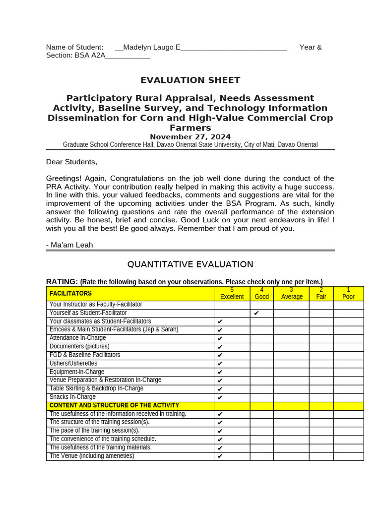 Students Evaluation | PDF | Cognition