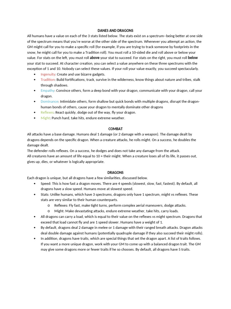 Danes & Dragons - Rules | PDF