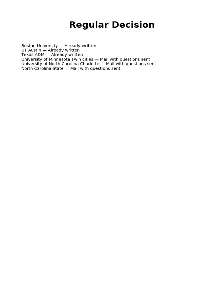 List of Regular Decision | PDF