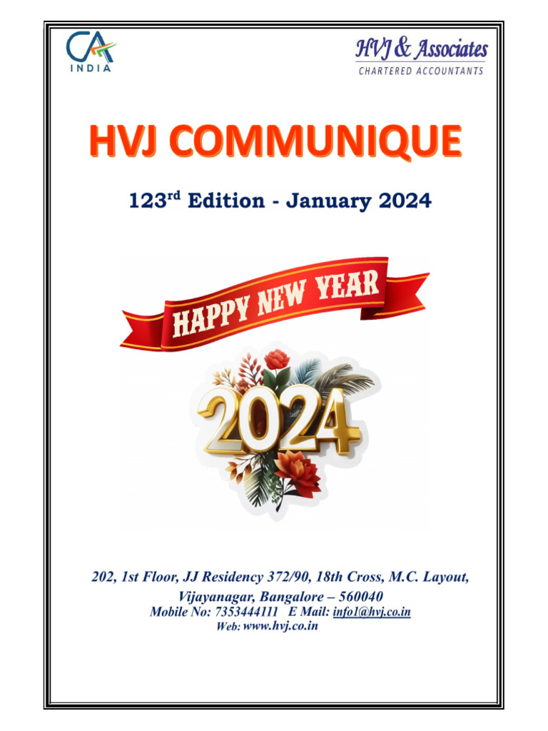 HVJ Communique 123rd Edition - Jan 2024 | PDF | Taxes | Income Tax