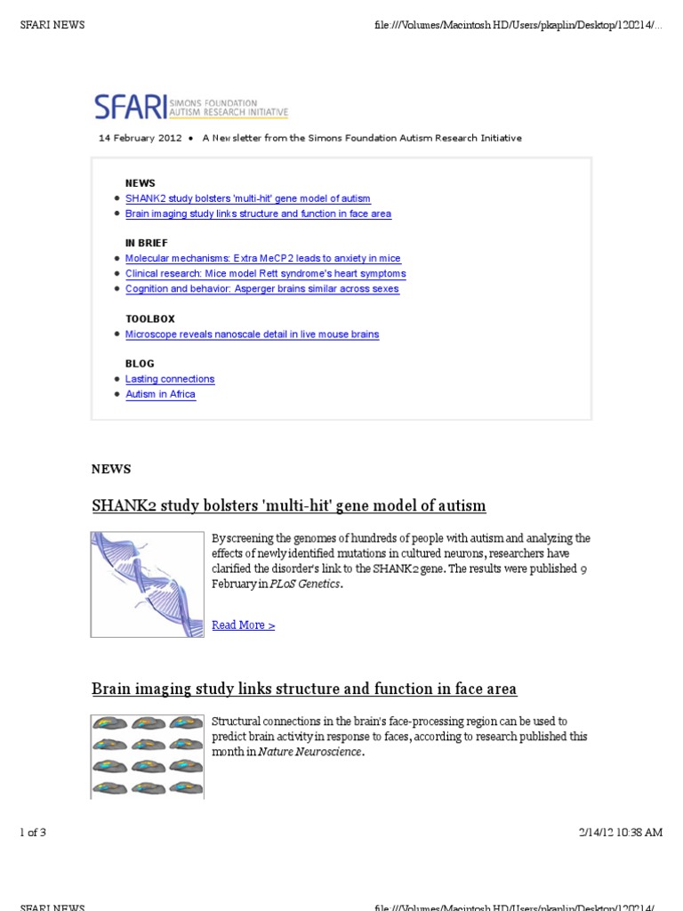 SHANK2 Study Bolsters 'Multi-Hit' Gene Model of Autism | PDF | Autism ...