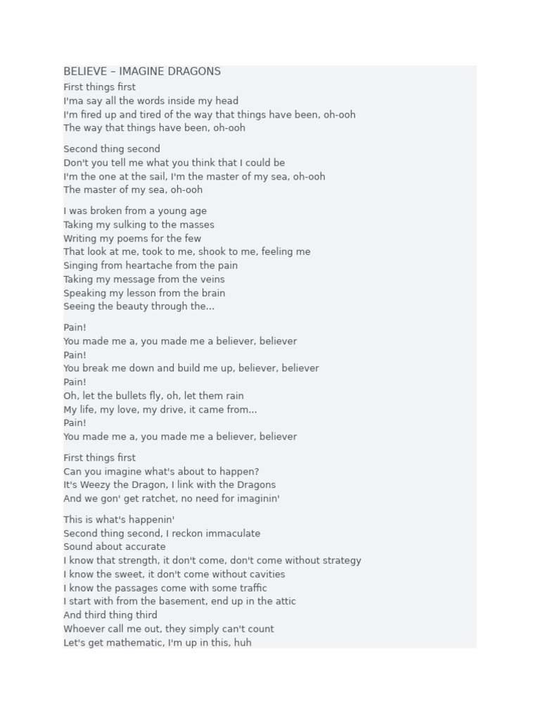 song BELIEVER | PDF