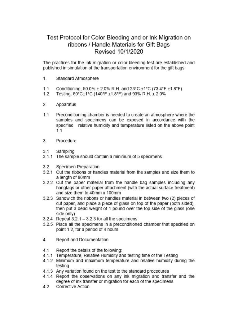 Standard Operating Procedures For Testing Ribbons and Handle Materials ...