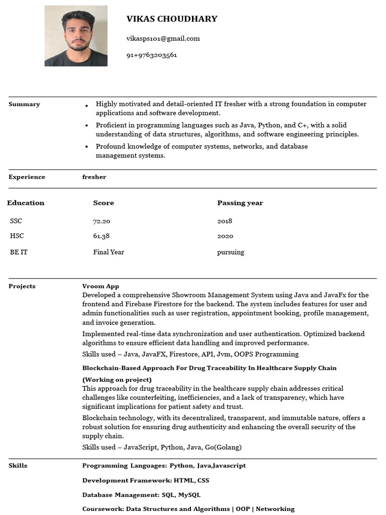 Vikas Choudhary.resume 2 | PDF | Java (Programming Language) | Computer Programming