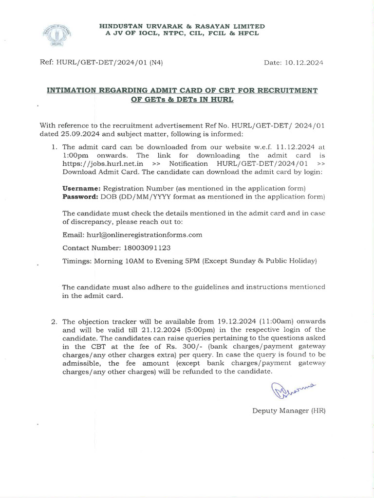 Notification To Download Admit Card | PDF
