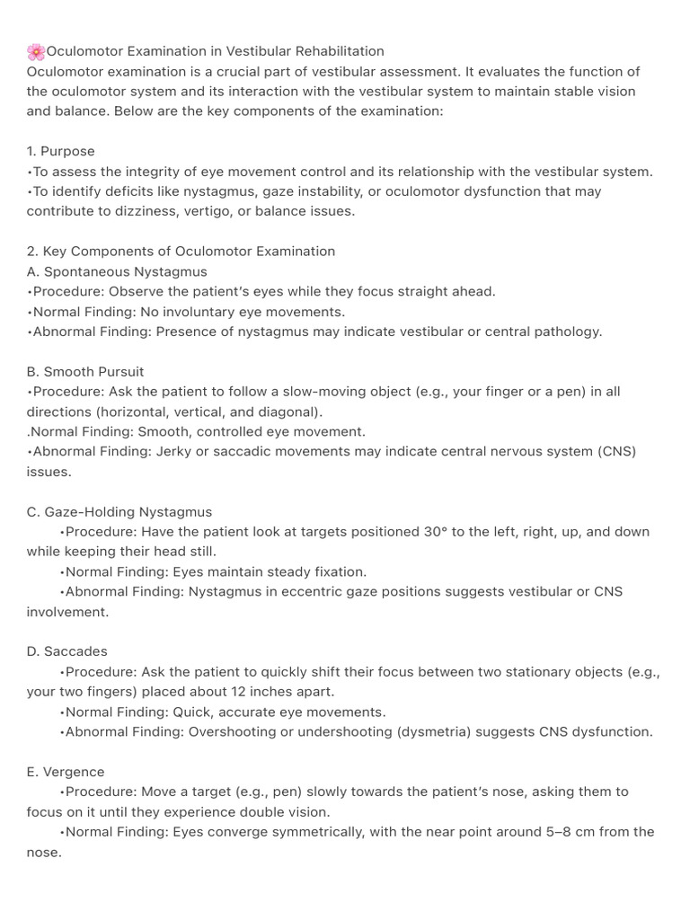 Oculomotor Assessment in Vestibular Rehab | PDF | Vertigo | Vestibular ...