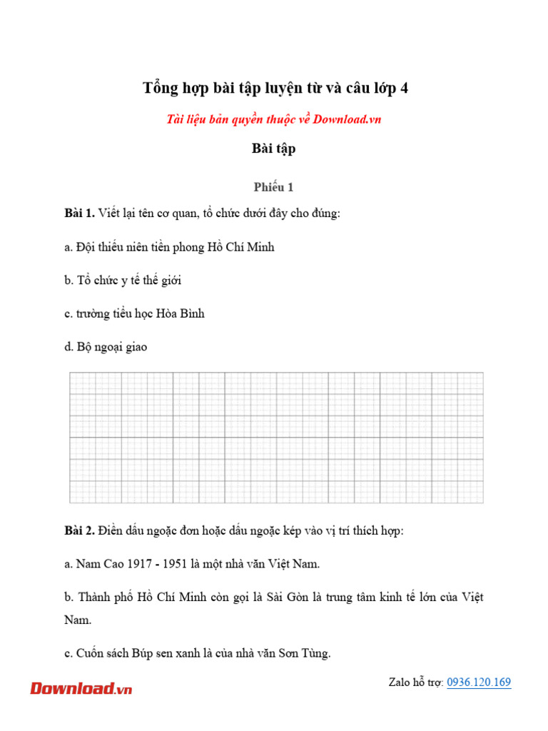 Tong Hop Bai Tap Luyen Tu Va Cau Lop 4 | PDF