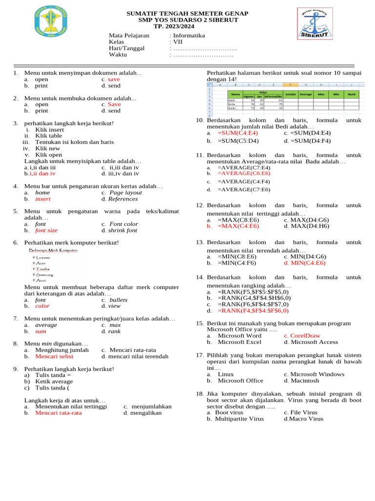 Mid S2 Kelas VII - Informatika - 2023-2024 | PDF