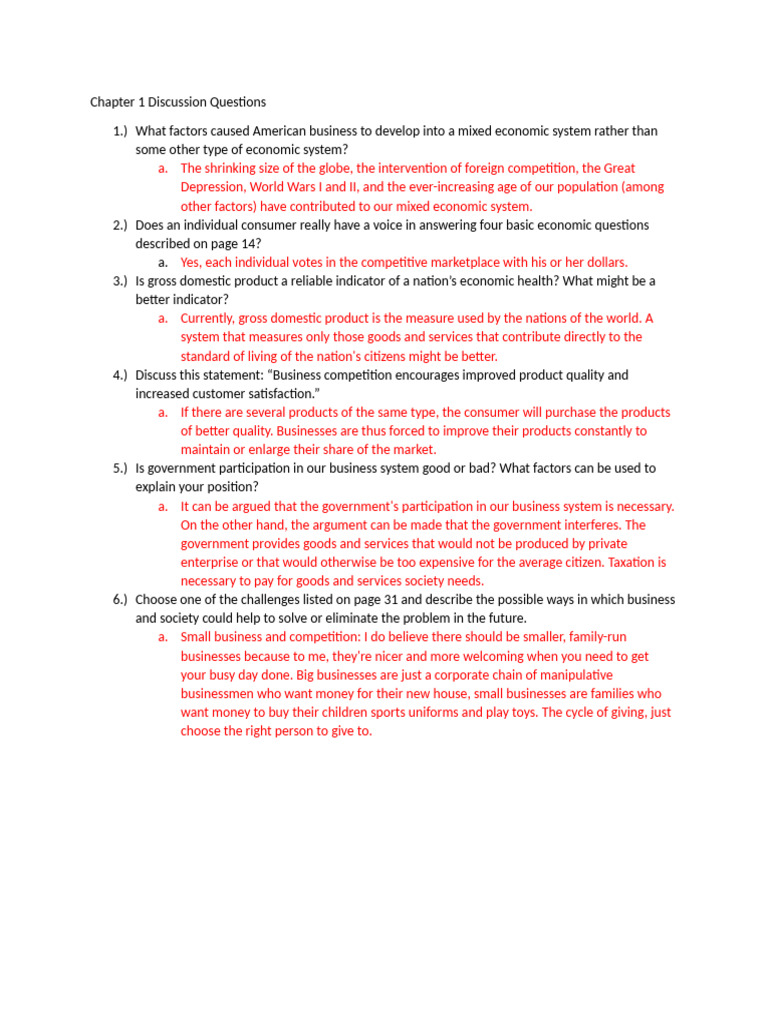 Chapter 1 Discussion Questions | PDF | Gross Domestic Product ...