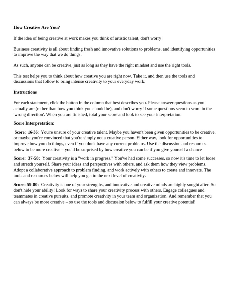 75 - How Creative Are You | PDF | Creativity | Human Communication