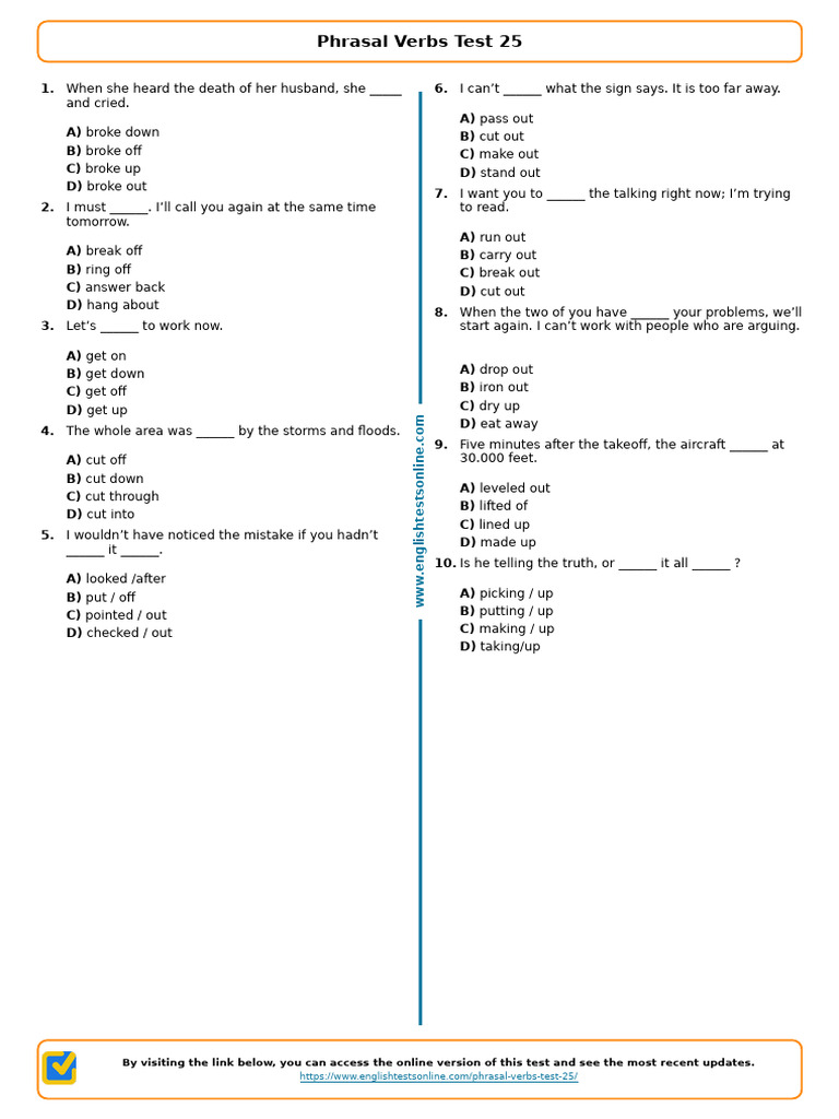 1708 - Phrasal Verbs Test 25 | PDF