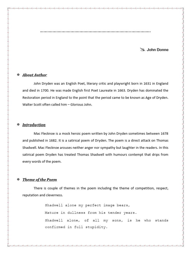 Mac Flecknoe As A Satirical Poem | PDF | John Dryden | Poetry
