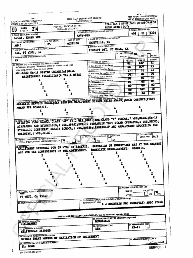 Lucas%2c Edgar Dd214 | PDF
