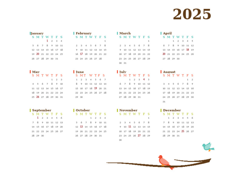 2025 Yearly Editable Calendar Word 56 | PDF