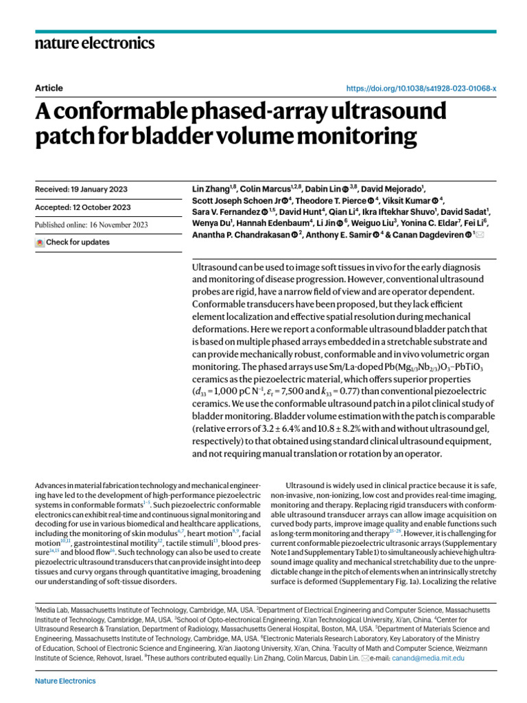 (2024) Nature Electronics - Bladder Volume Monitoring | PDF ...